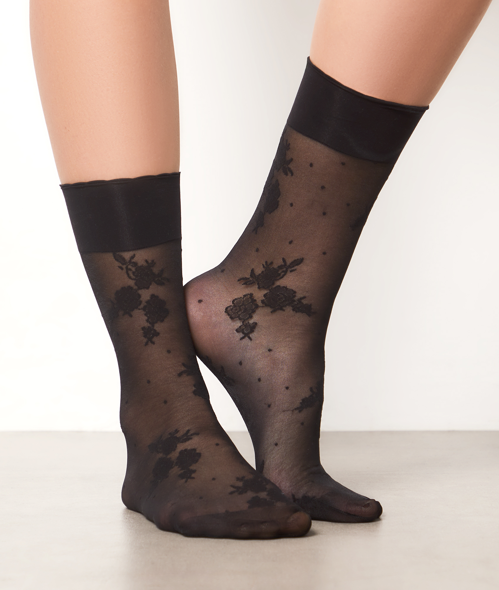 Transparent Socks - GLAM FLEURS - NOIR - ETAM