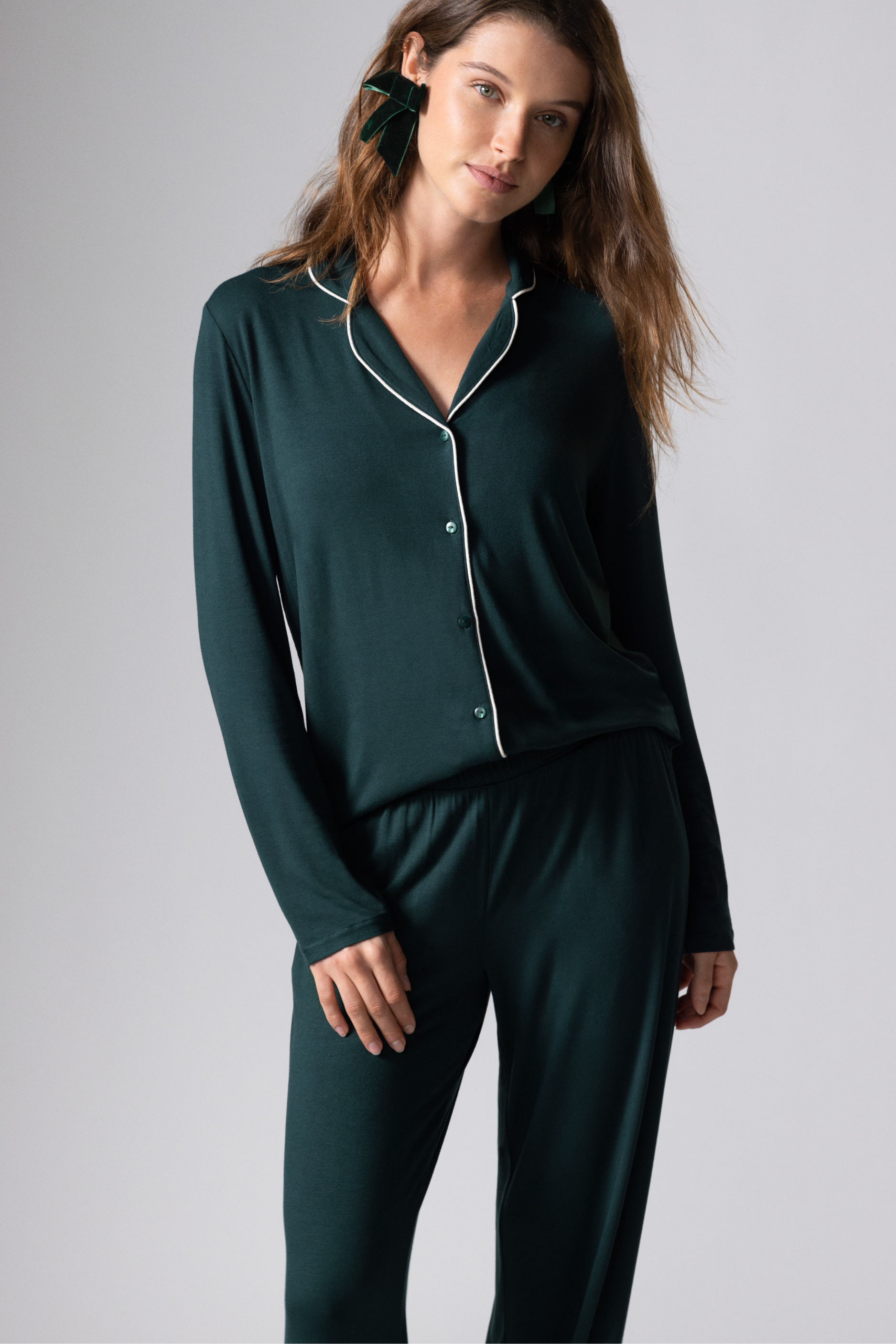 2-Piece Long-Sleeved Pajamas - LUDVIKA - EMERAUDE - ETAM