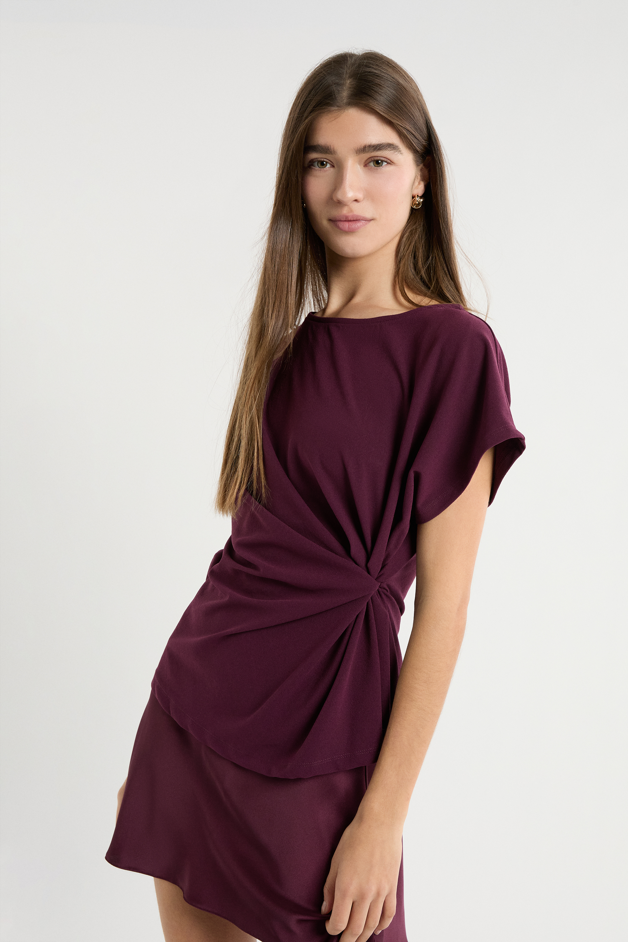 Short Sleeve Tie-Front T-Shirt - CHANTAL TSHIRT - CASSIS - ETAM