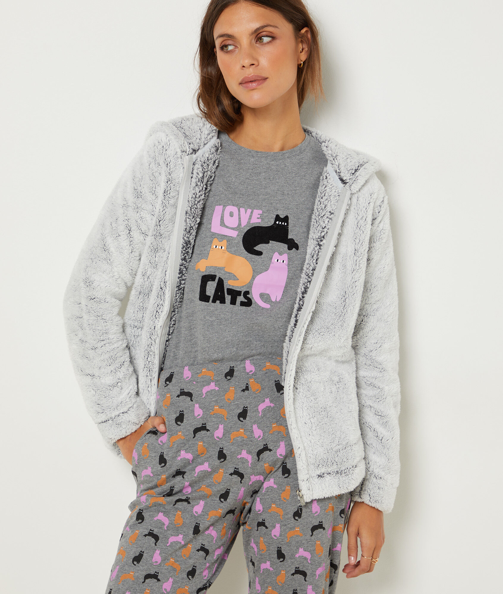 3-Piece Pajamas With Fleece Jacket - CHRYS - GRIS - ETAM