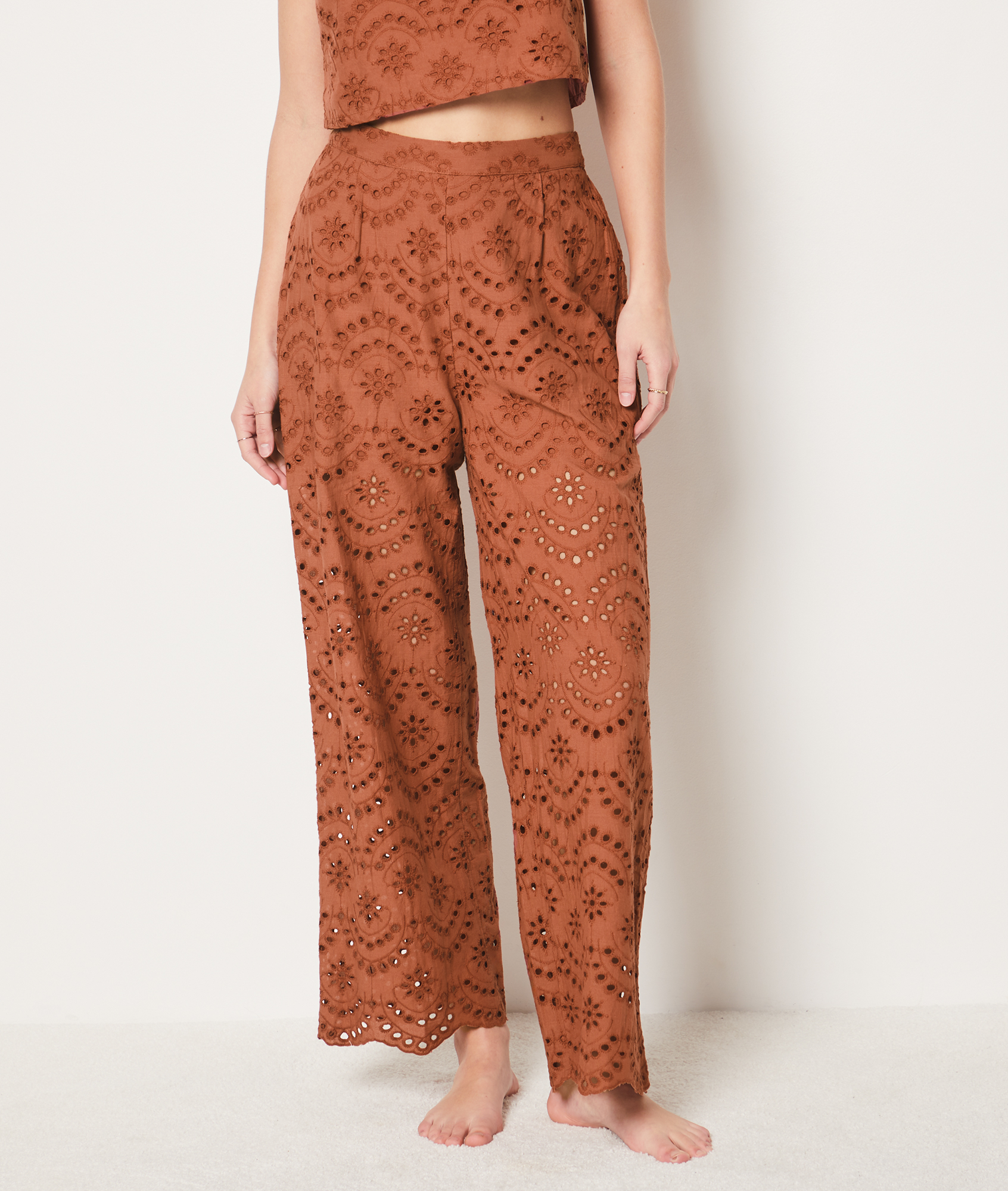 Eyelet Patterned Pants - BANGKA B - MARRON - ETAM