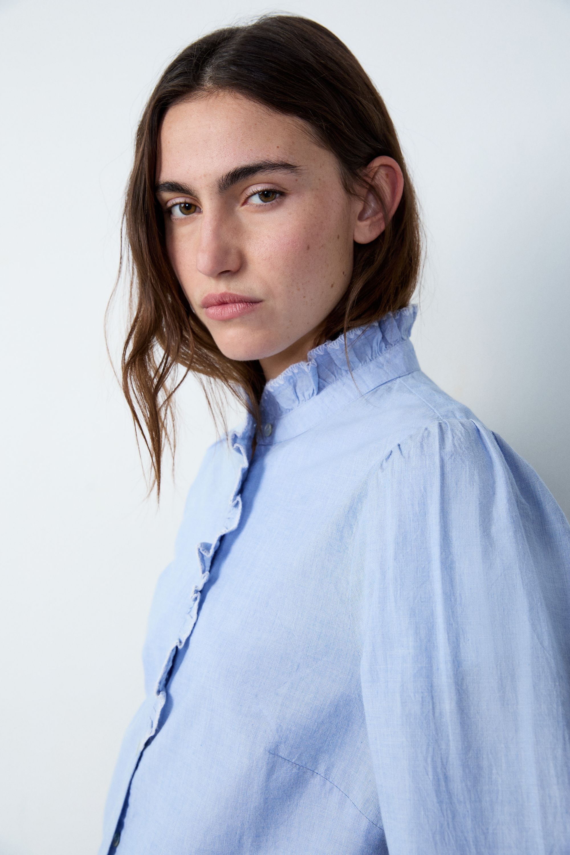 Long-Sleeved Shirt With High Neck - EMILIE CHAMBRA - BLEU CIEL - ETAM