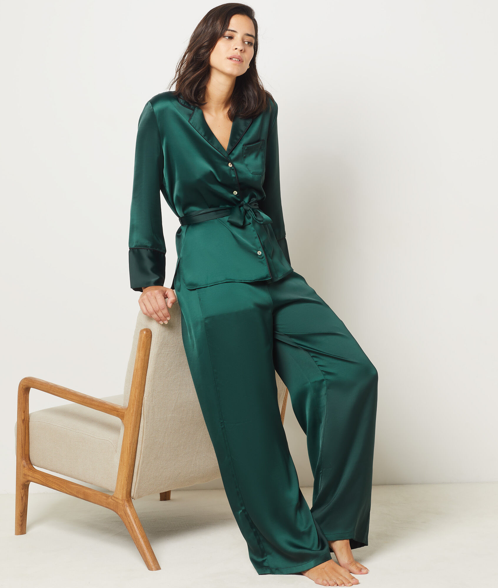Satin Pajama Pants - ELY - VERT SAPIN - ETAM