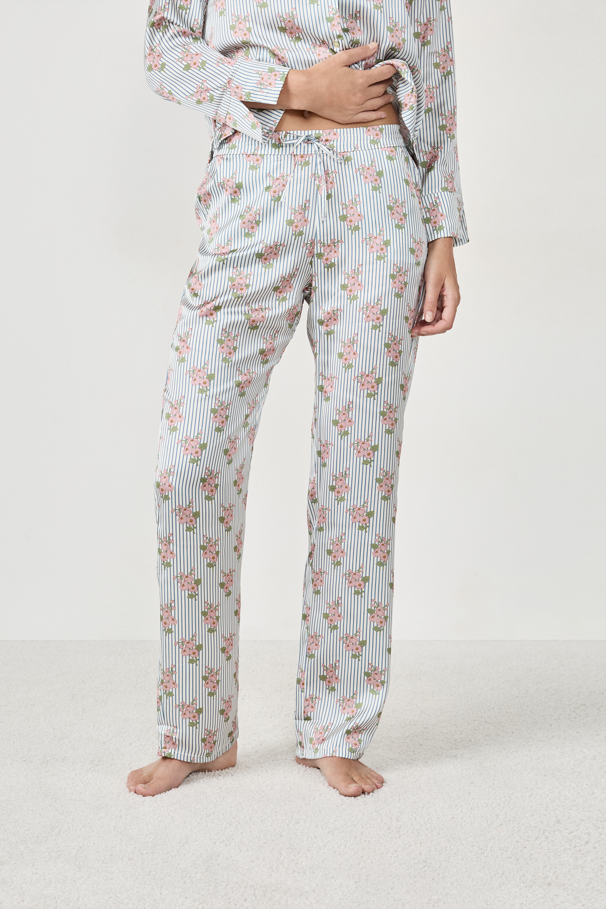 Floral Satin Pajama Pants - BLOOM - IMP FD BLANC - ETAM